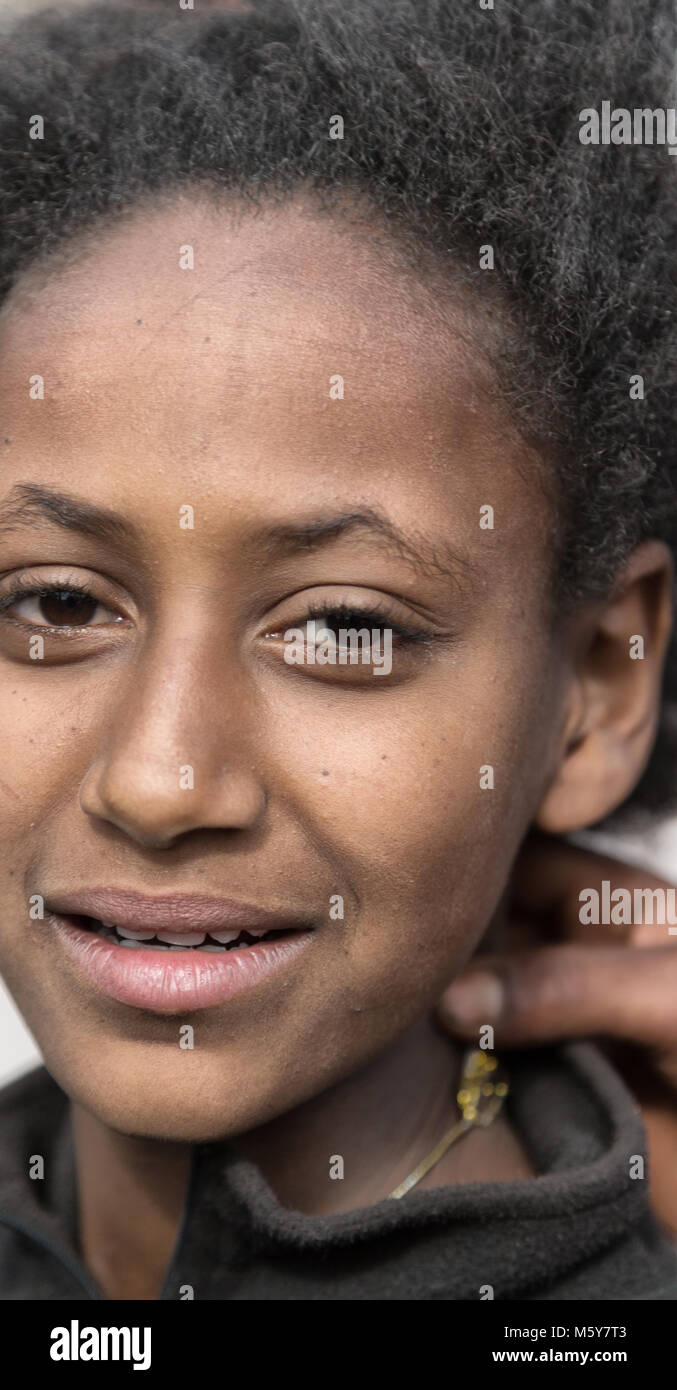 ETHIOPIA,LALIBELA-CIRCA JANUARY 2018--unidentified young girl in the ...