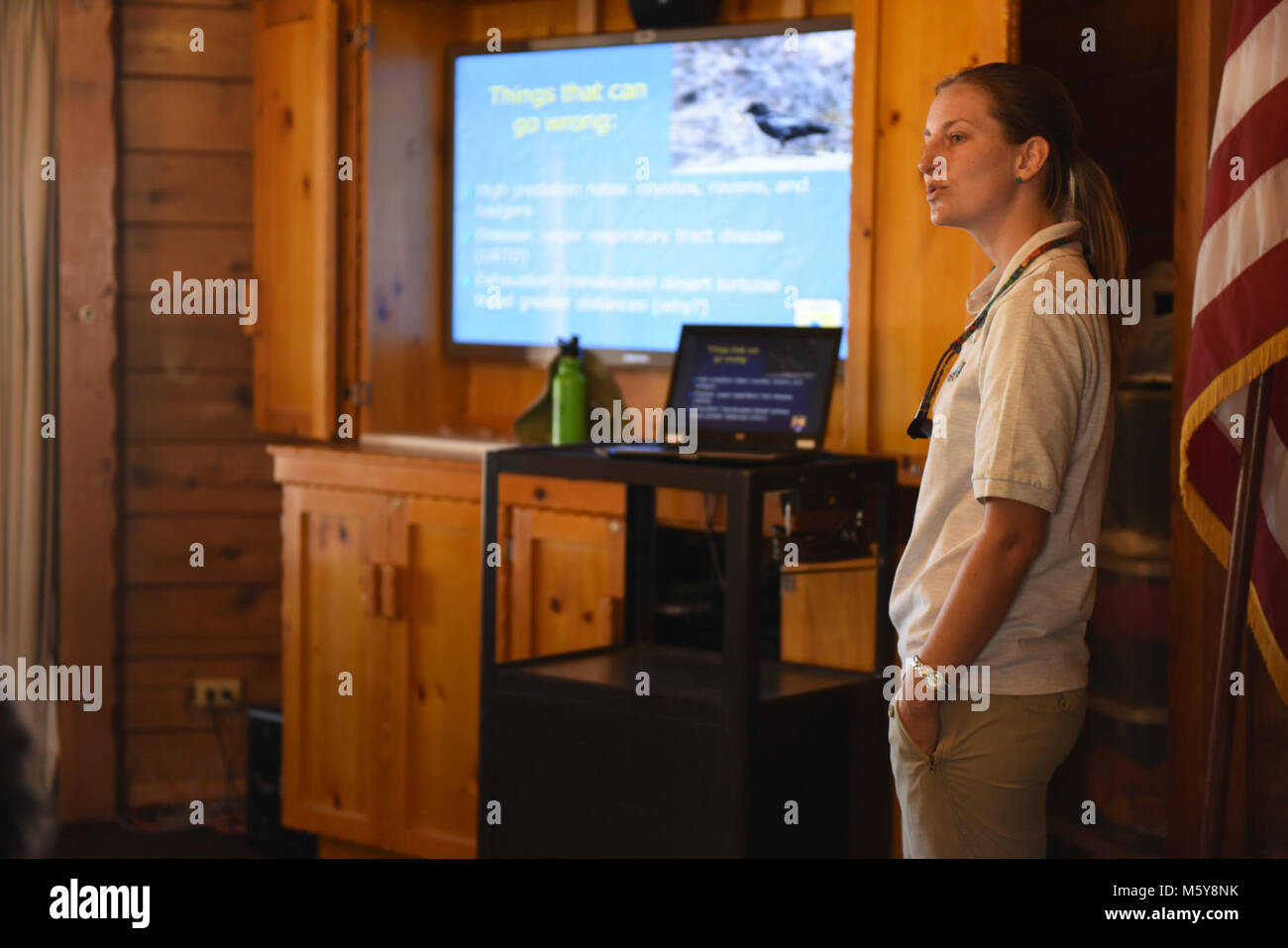 Biologist Tara Callaway speaks to students Stock Photo - Alamy