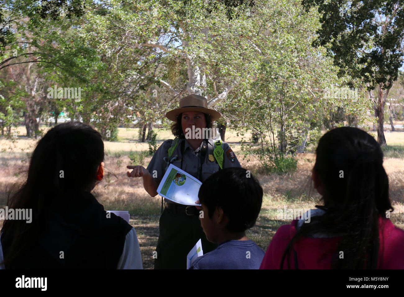 Birding intro. Ranger Katy introduces students to birding Stock Photo ...