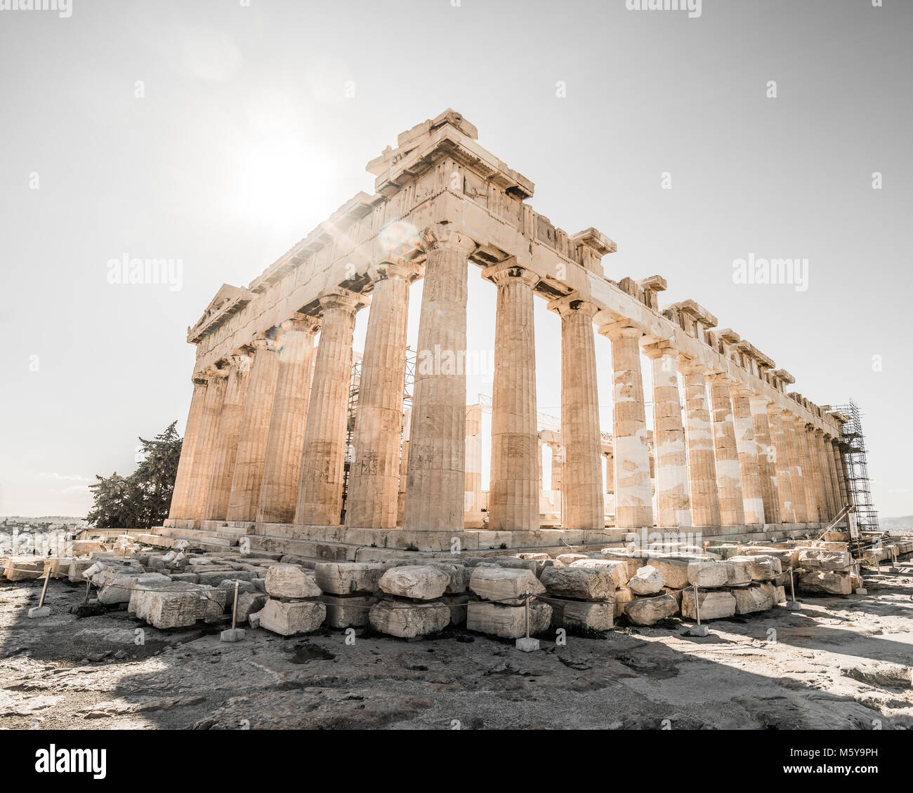 Sun over Parthenon Acropolis of Athens Archaeological Place, with ...