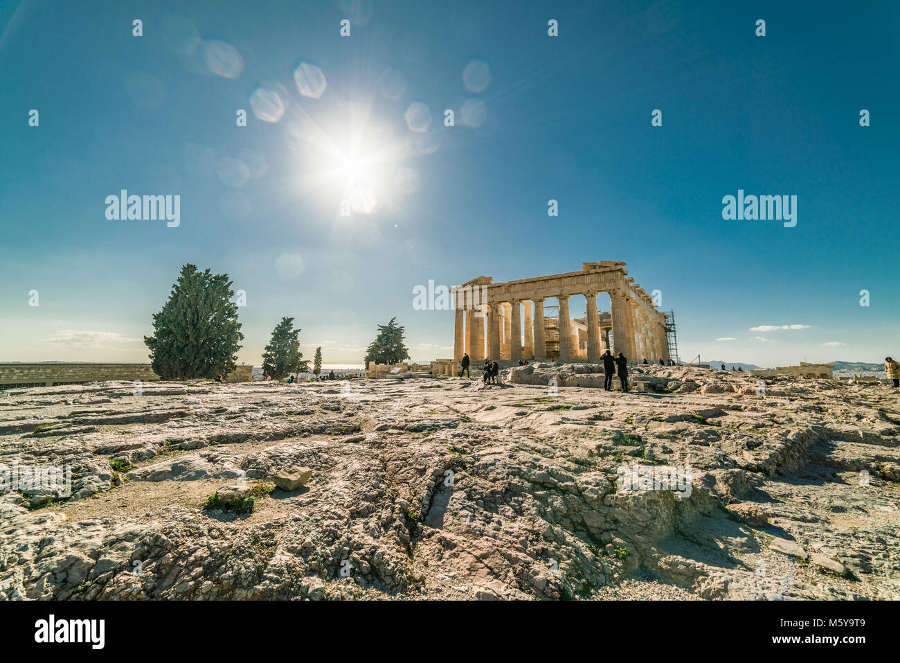 Sun over Parthenon Acropolis of Athens Archaeological Place, with ...