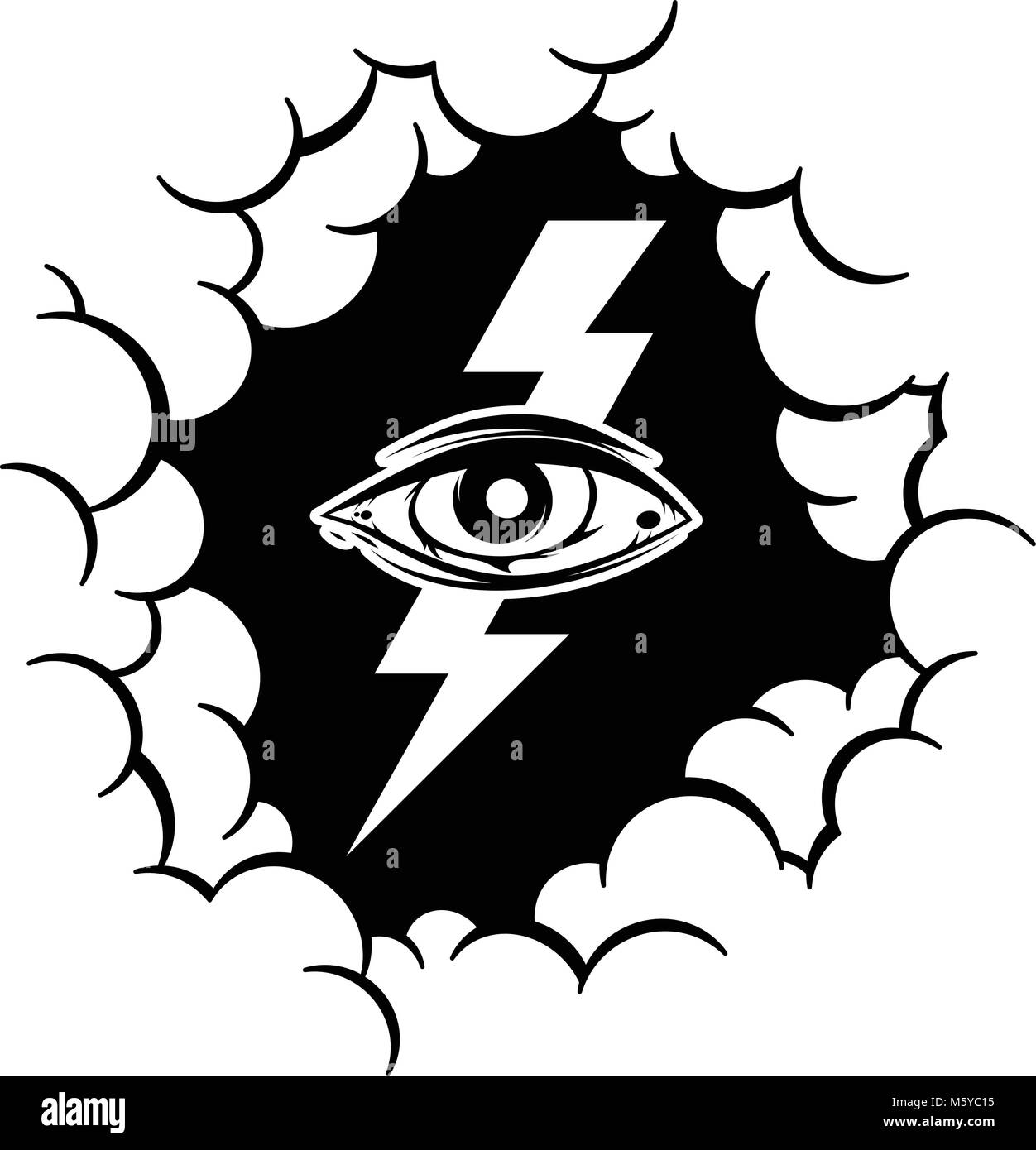 one eye with thunder inside cloud theme sign templatevector Stock ...