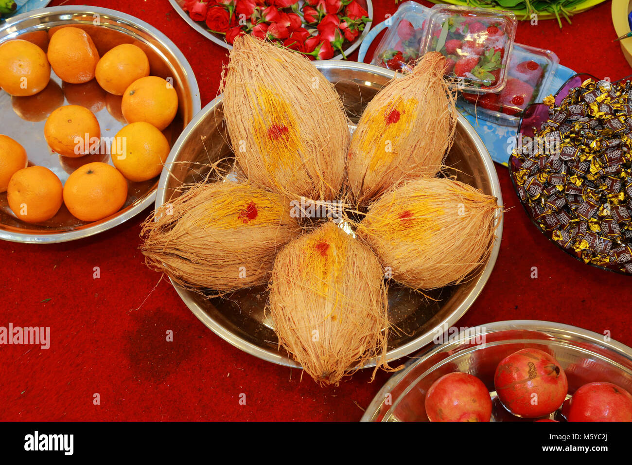 South Indian prayer items on a wedding day Stock Photo - Alamy
