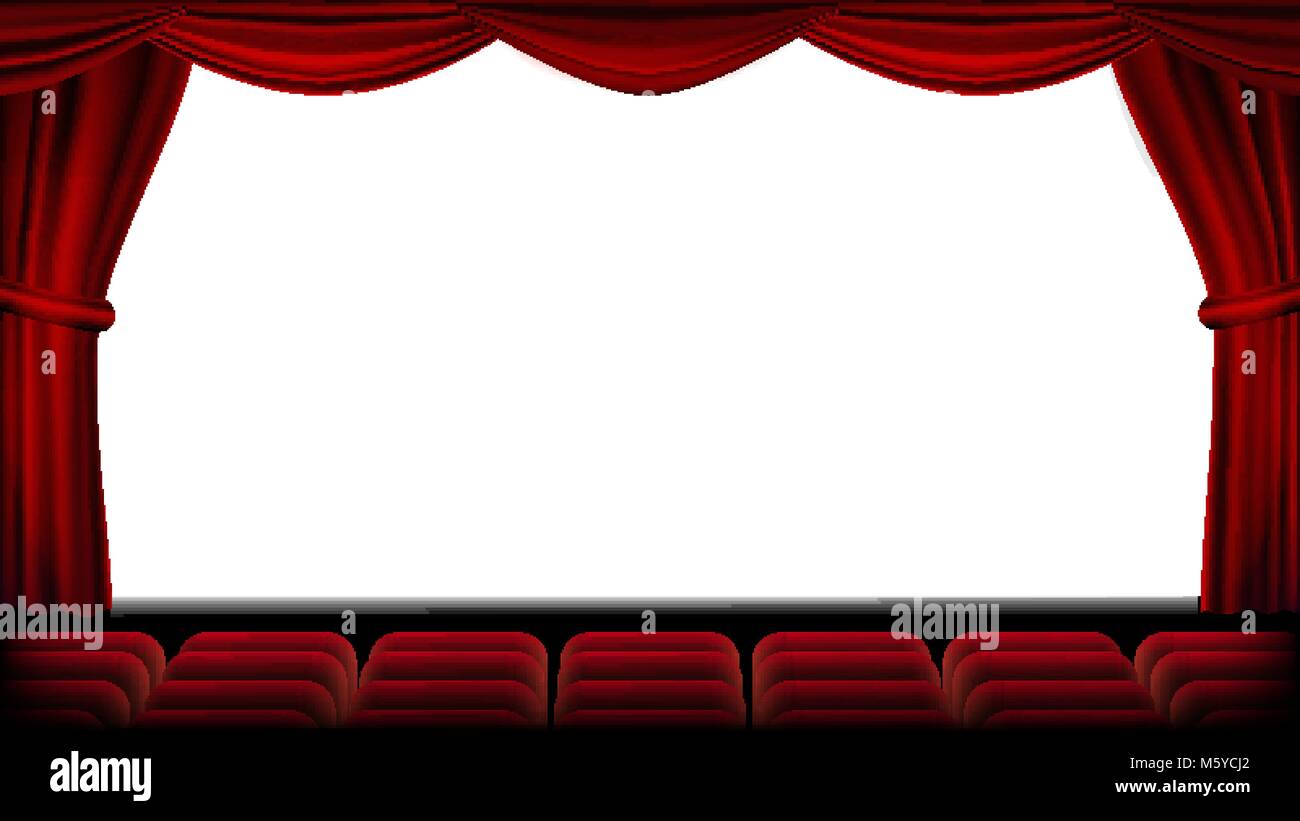 Auditorium With Seating Vector. Red Curtain. Theater, Cinema Screen And ...