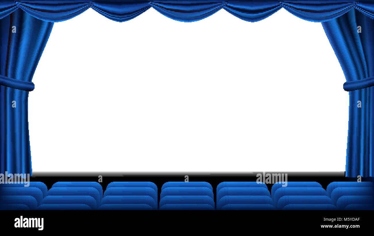 Auditorium With Seating Vector. Blue Curtain. Theater, Cinema Screen ...