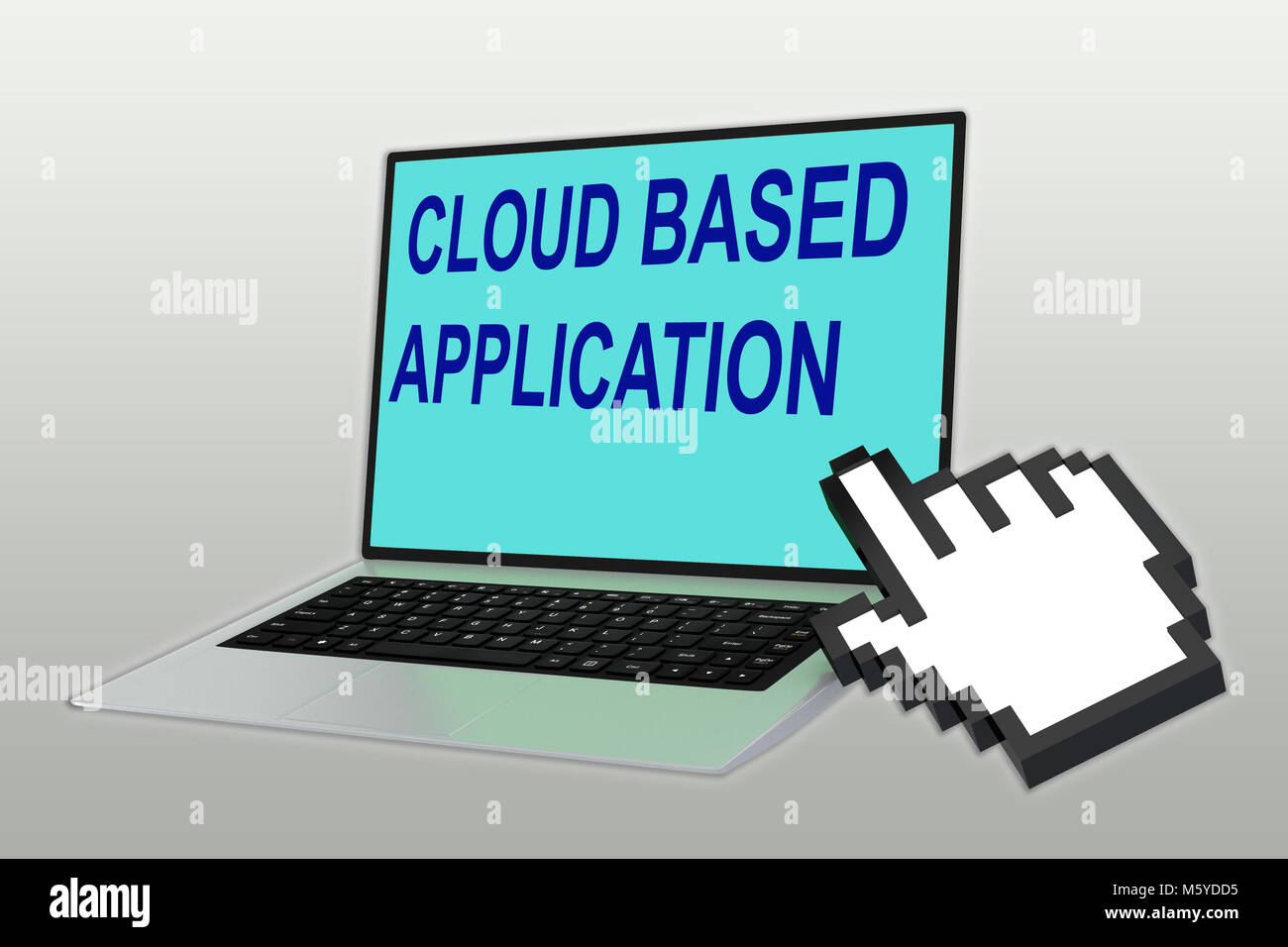 3D illustration of CLOUD BASED APPLICATION script with pointing hand ...