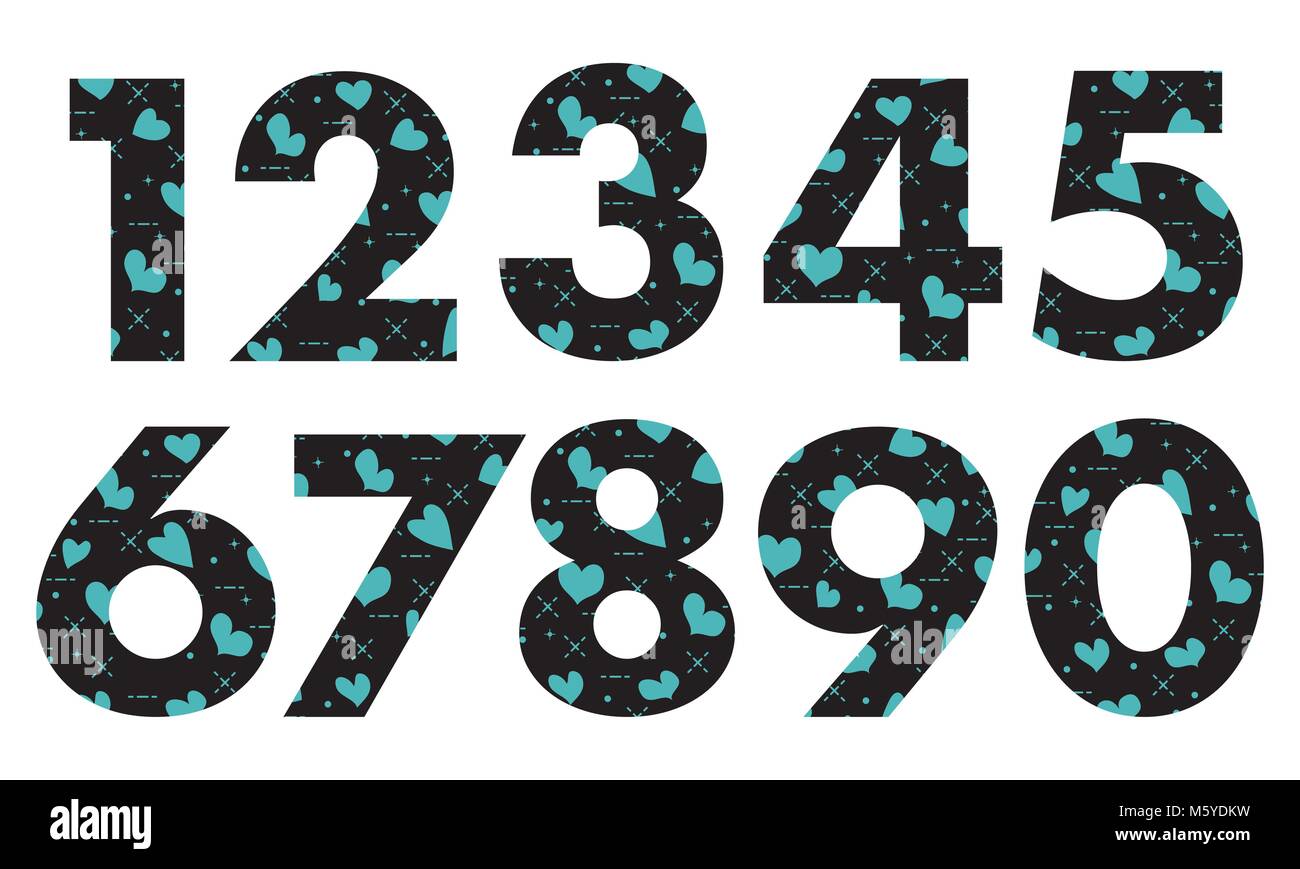 Arabic numerals, painted with a colorful background with hearts ...