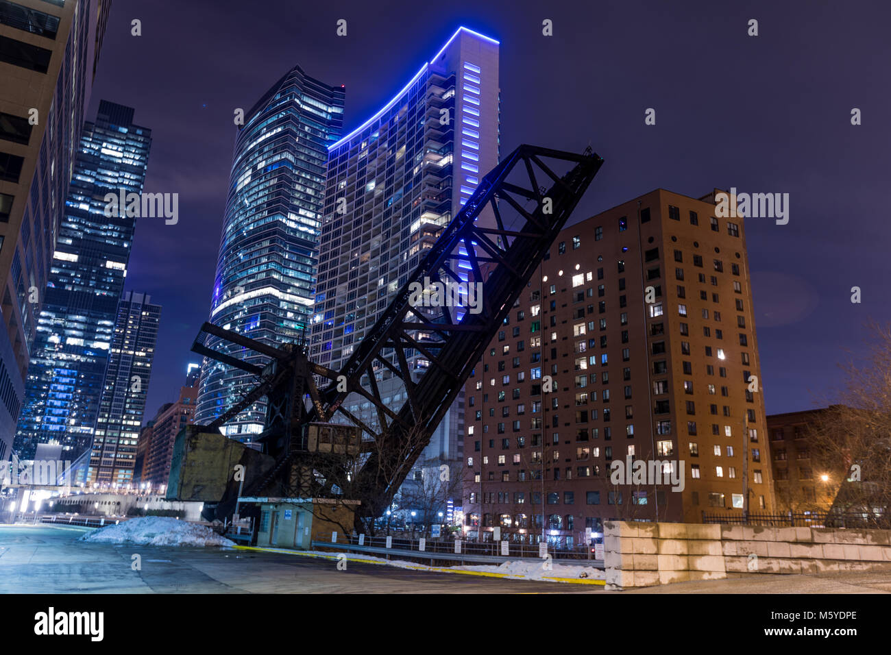 Old closed KInzie Bridge in Chicago downtown by the river Stock Photo ...