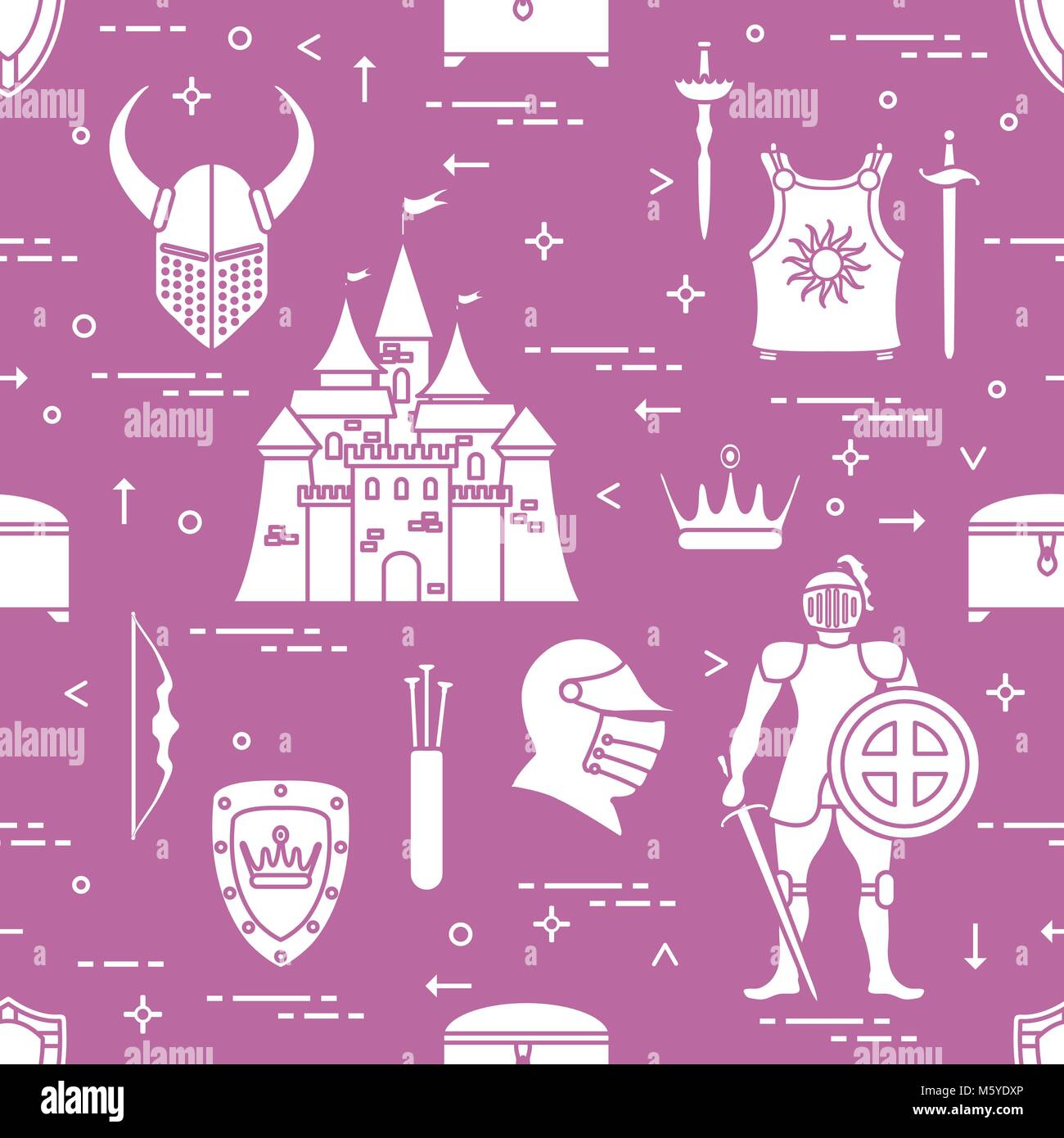 Seamless pattern with knight, castle, shields, swords, cuirass, helmet ...