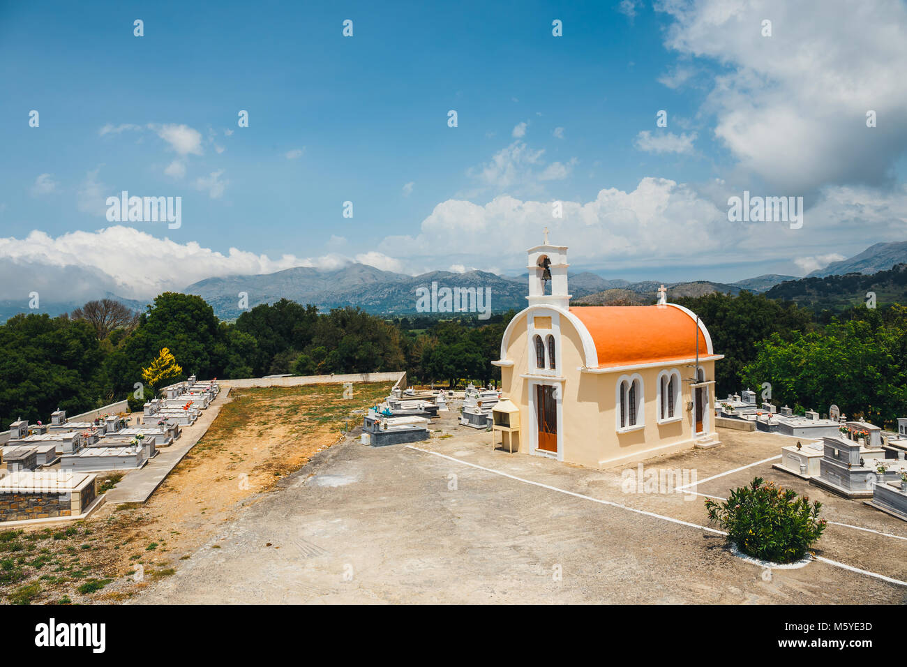 Crete, Greece, June 08, 2017: Small chapel and cemetery on the Lasithi ...