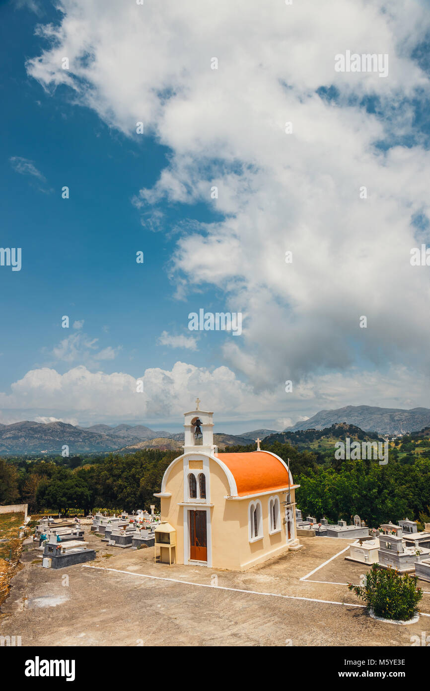 Crete, Greece, June 08, 2017: Small chapel and cemetery on the Lasithi ...