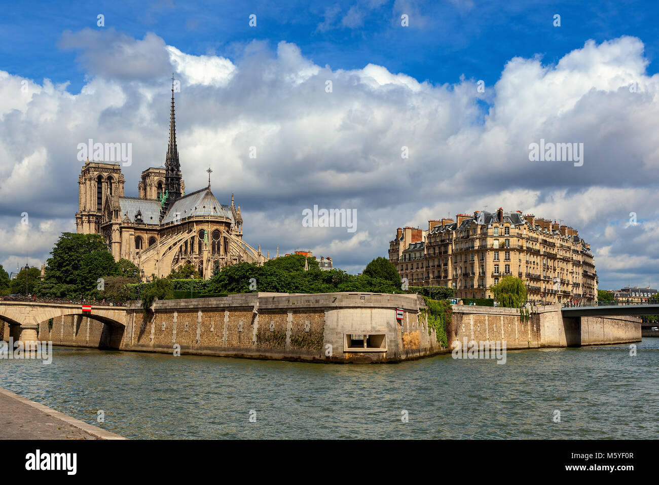 View of Seine river and famous Notre-Dame de Paris Cathedral under ...