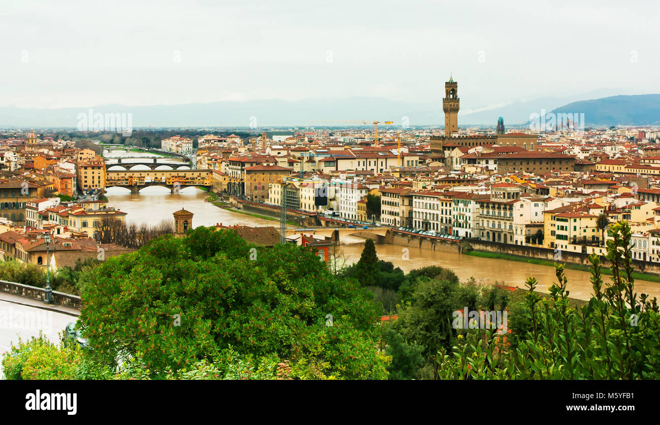 View from above of Firenze ,river and bridges from Piazzale ...