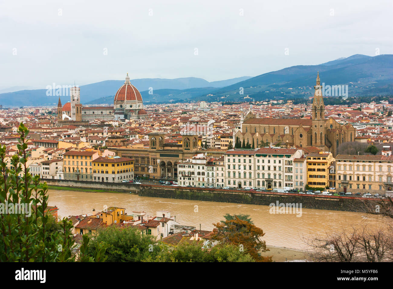 View from above of Firenze ,river and bridges from Piazzale ...