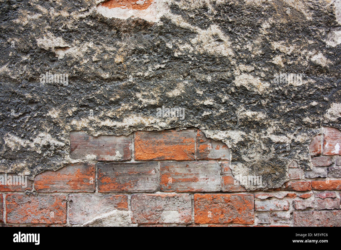 Brick wall with the elements of destruction dirty cement Stock Photo ...