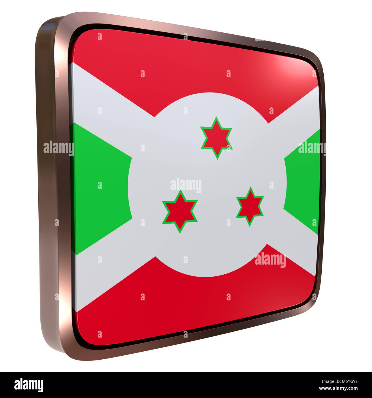 3d rendering of a Burundi flag icon with a metallic frame. Isolated on ...