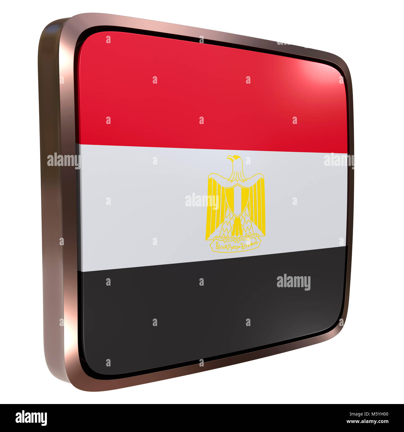 3d rendering of an Egypt flag icon with a metallic frame. Isolated on ...