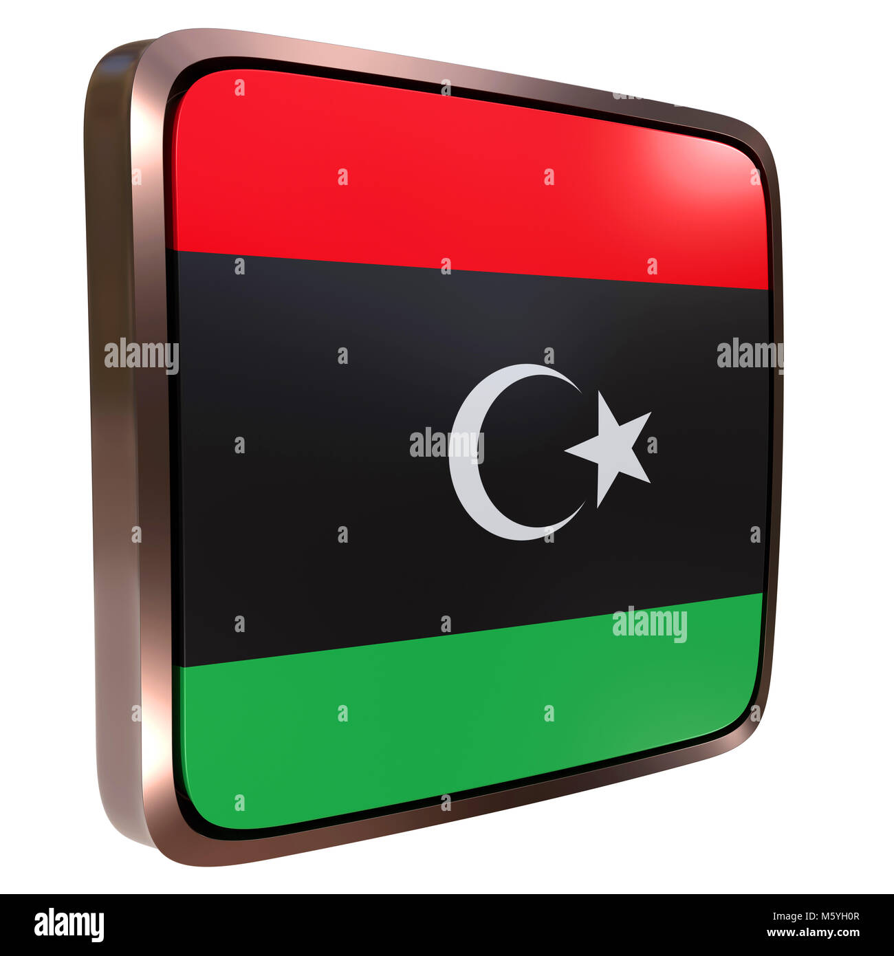 3d rendering of a Libya flag icon with a metallic frame. Isolated on ...