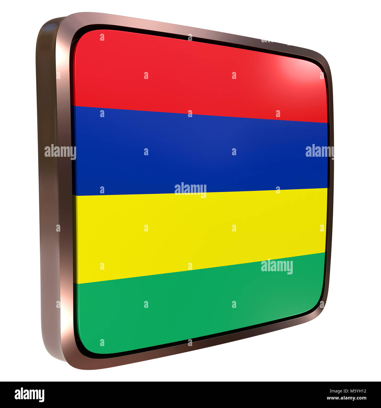 3d rendering of a Republic of Mauritius flag icon with a metallic frame ...