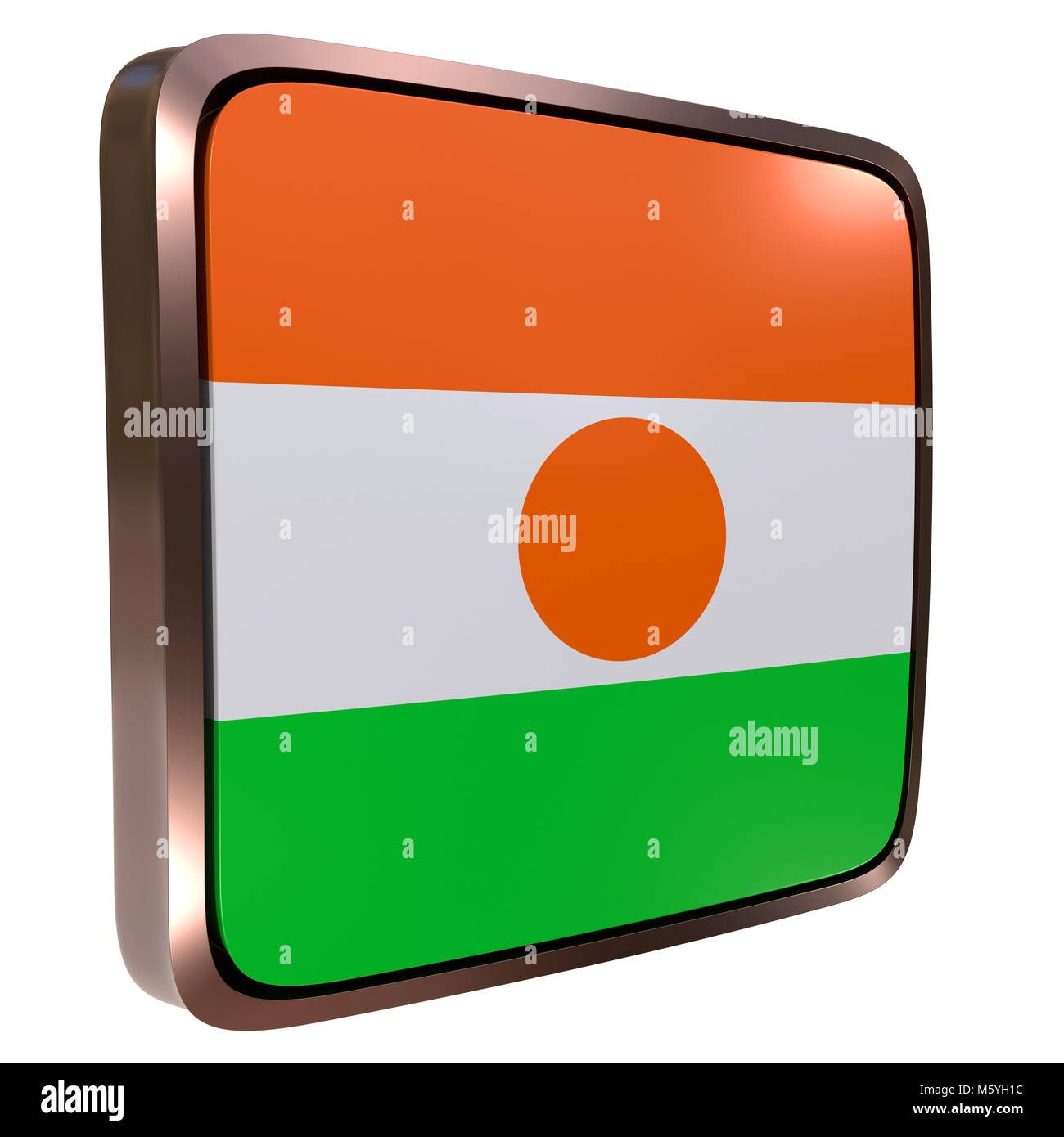 3d rendering of a Republic of Niger flag icon with a metallic frame ...