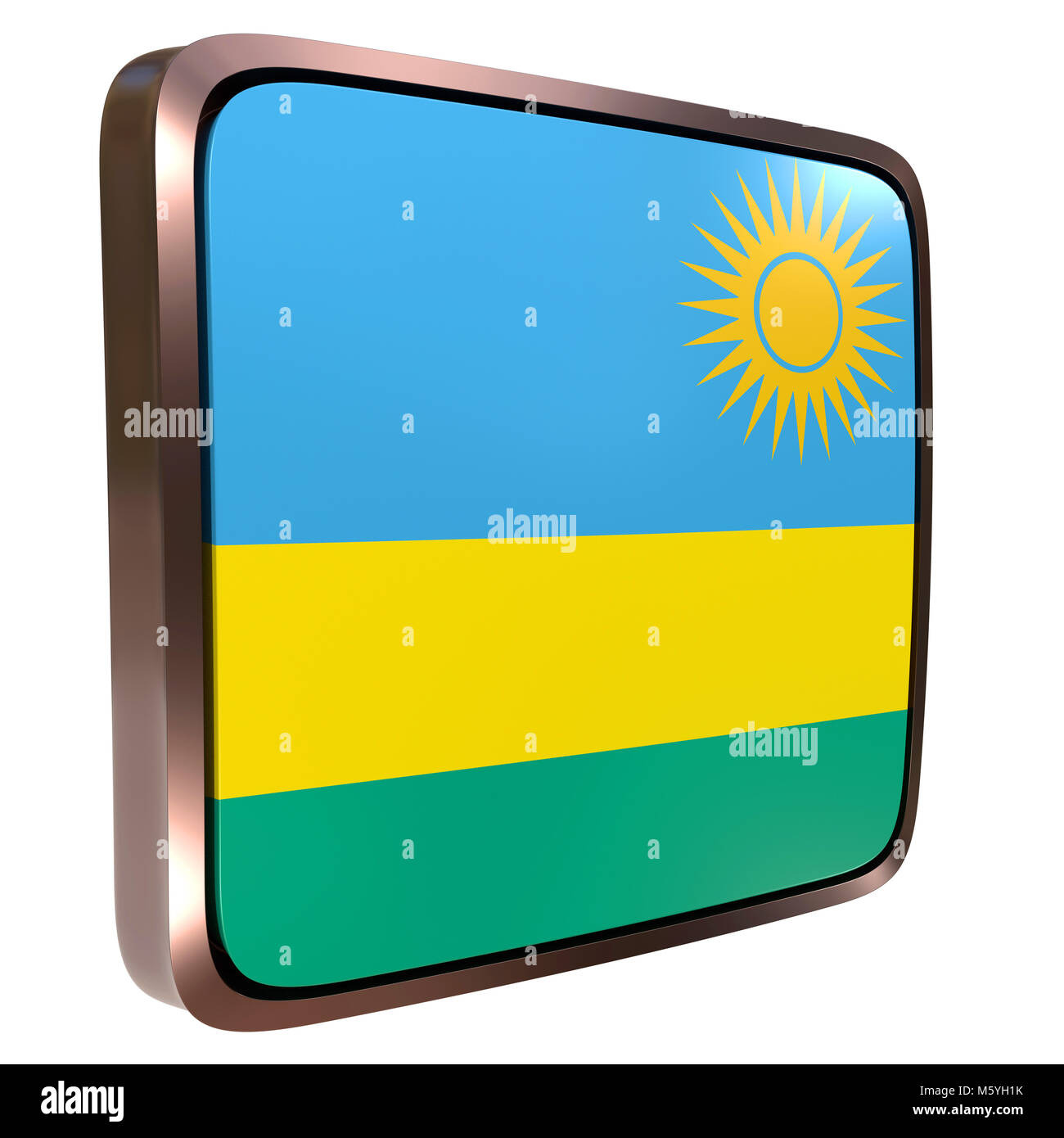 3d rendering of a Republic of Rwanda flag icon with a metallic frame ...