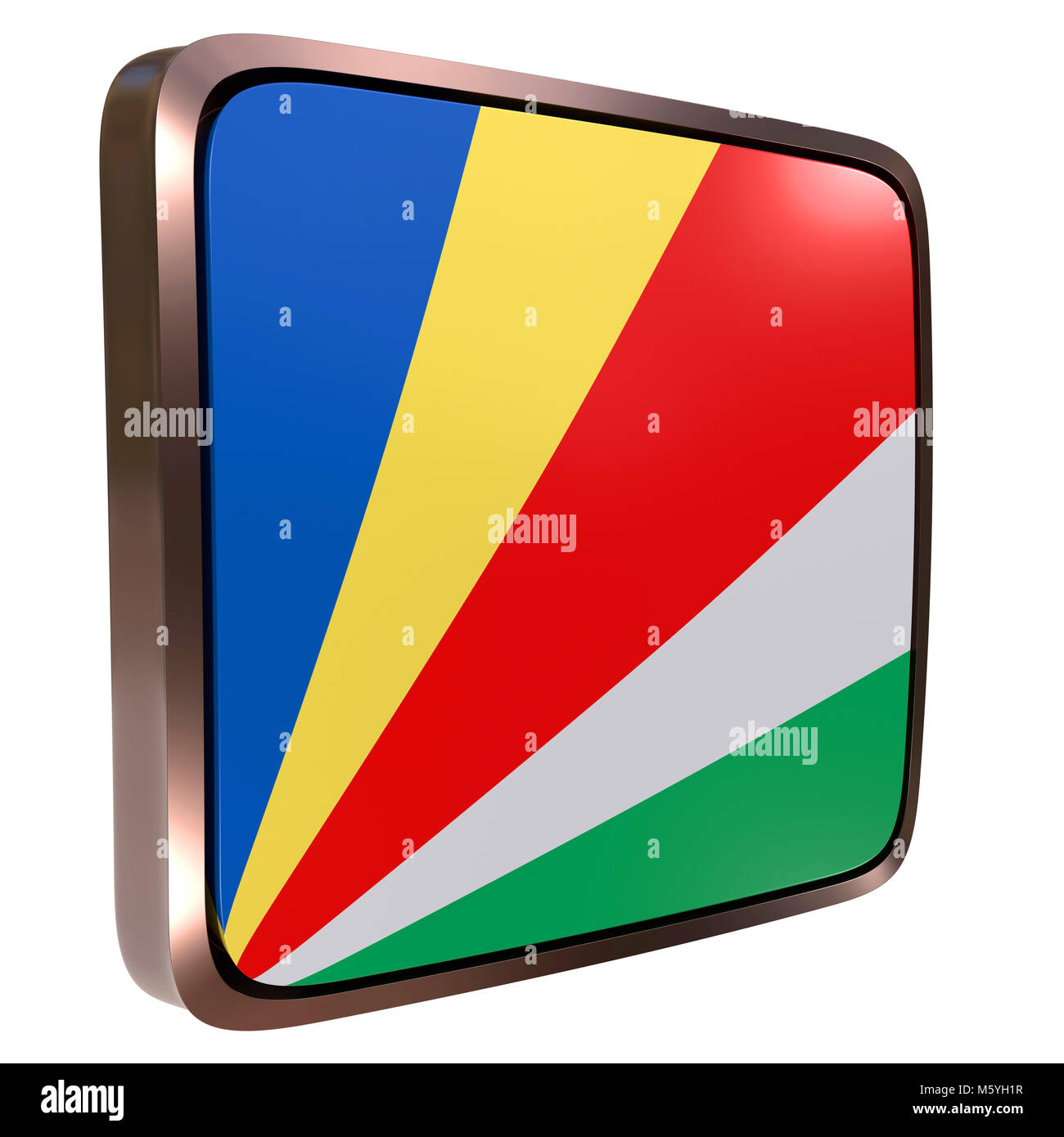 3d Rendering Of A Seychelles Flag Icon With A Metallic Frame Isolated