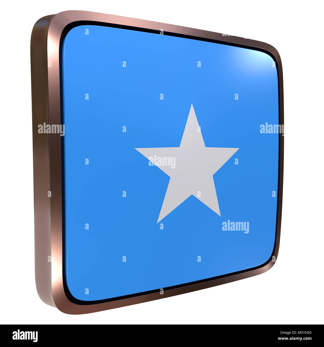 3d rendering of a Somalia flag icon with a metallic frame. Isolated on ...