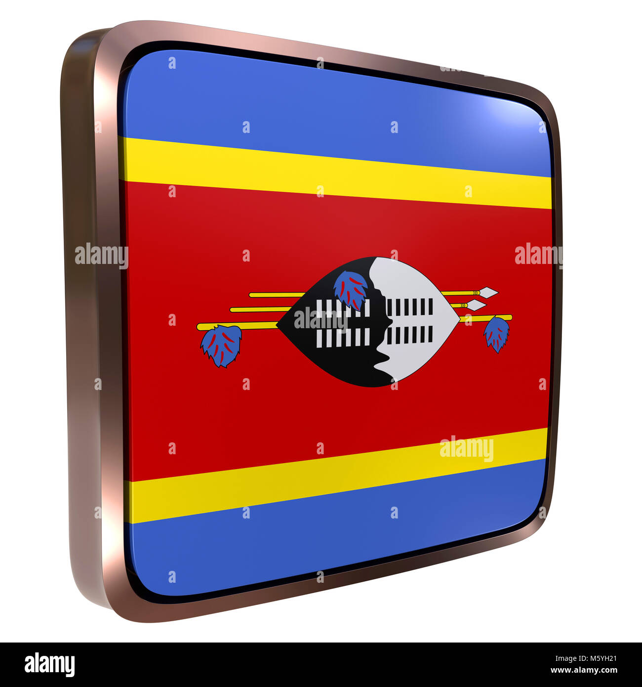 3d rendering of a Kingdom of Swaziland flag icon with a metallic frame ...