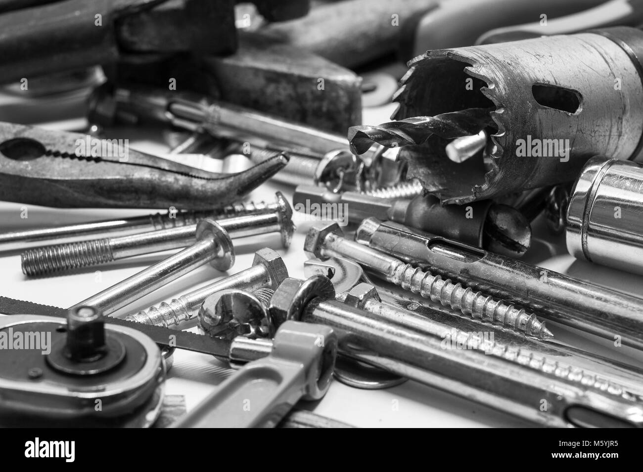 Men's working metal tools of silver color Stock Photo - Alamy