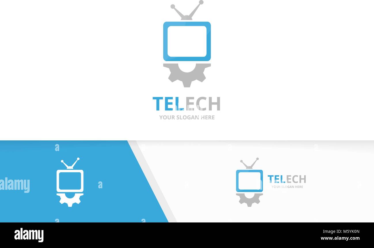 Vector tv and gear logo combination. Television and mechanic symbol or ...