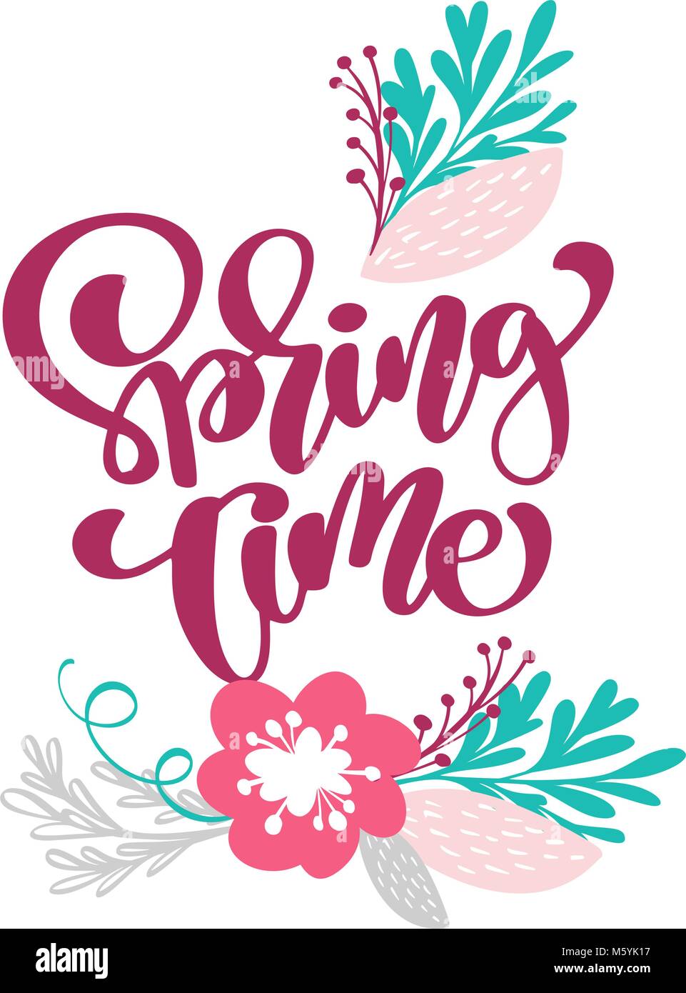 Spring time Hand drawn text and design for greeting card. Trendy hand ...