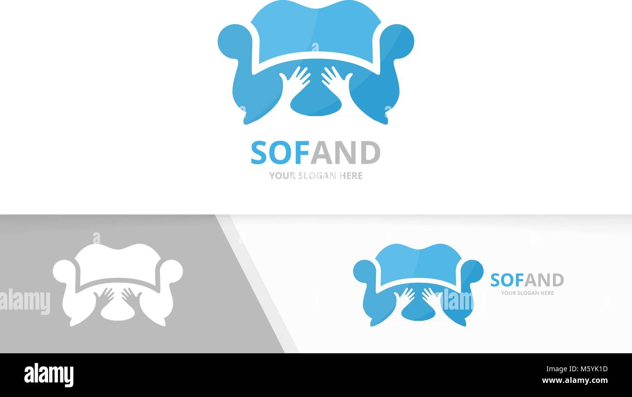 Vector sofa and hands logo combination. Couch and embrace symbol or ...