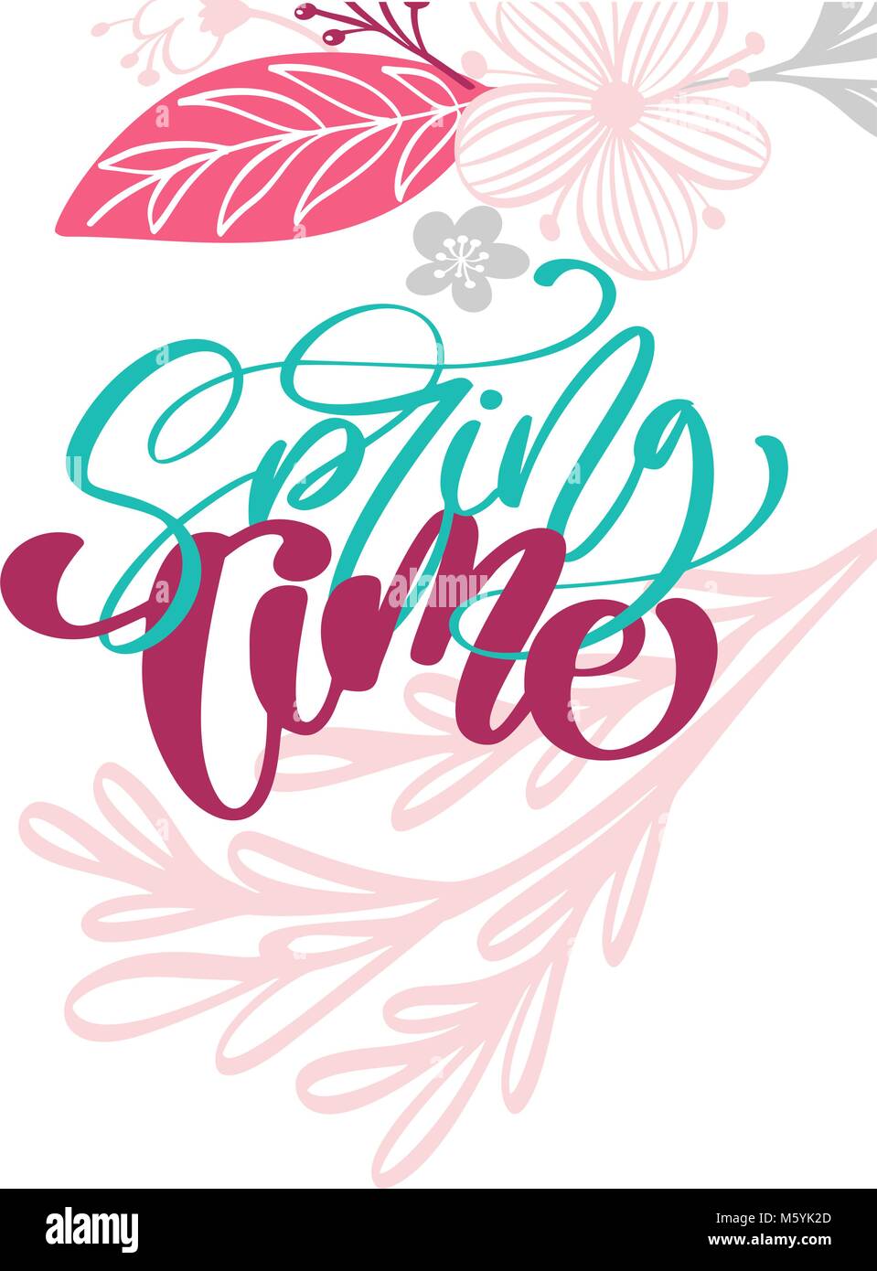 Spring Time Hand drawn text and design for greeting card. Trendy hand ...
