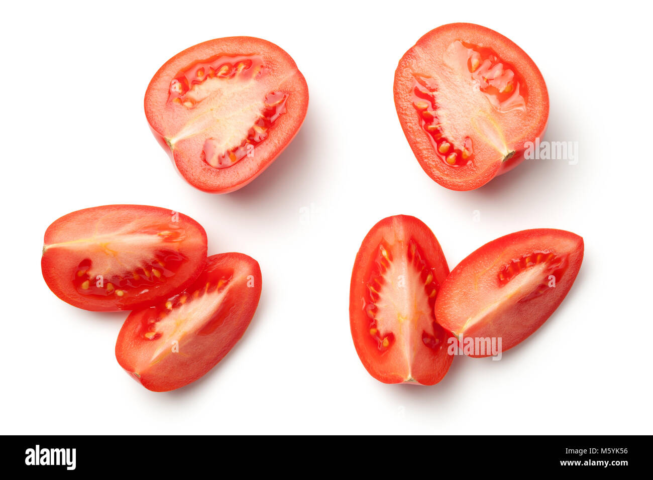 Fresh plum tomatoes isolated on white background with natural shadow ...