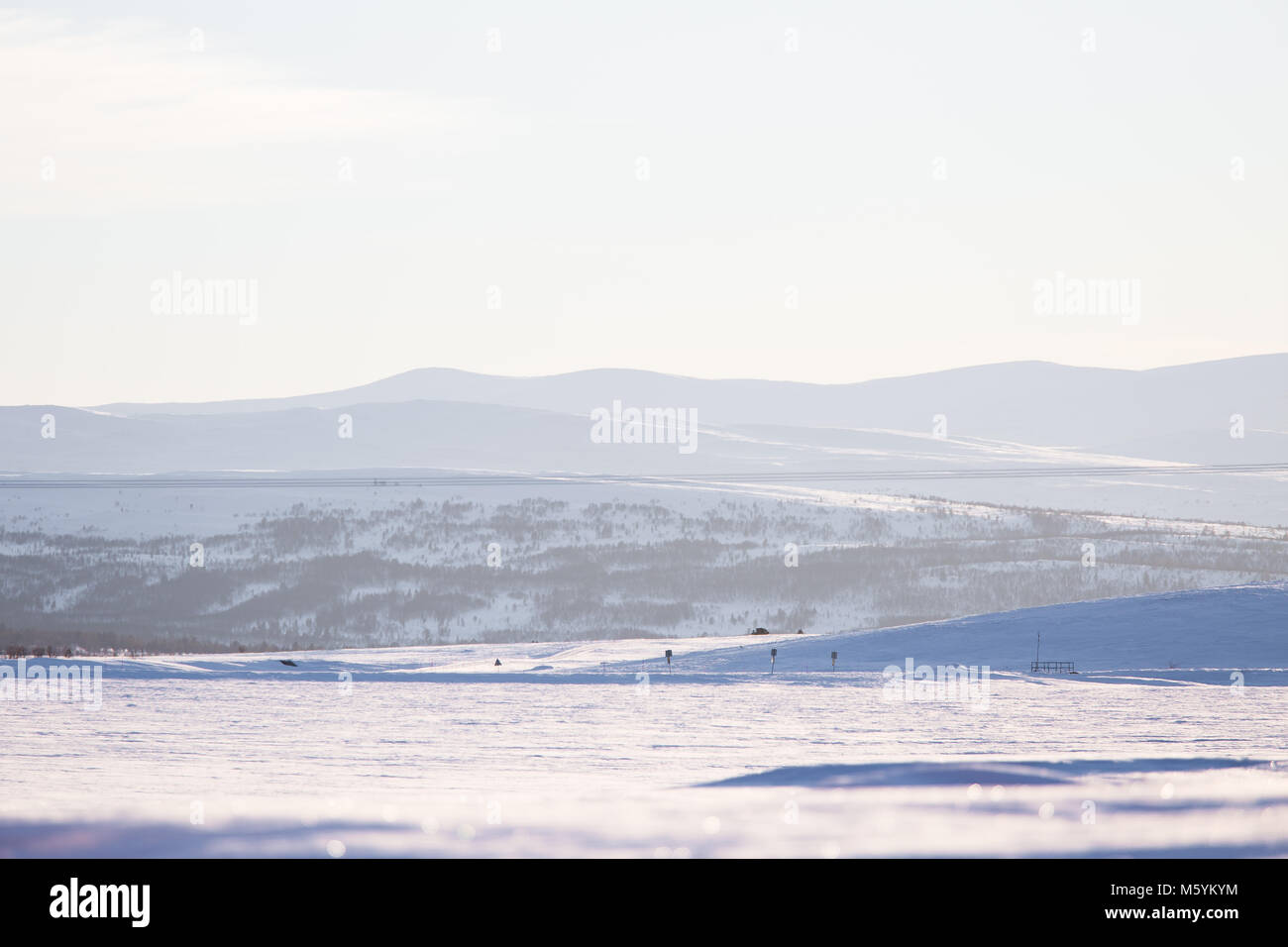 Beautiful minimalist landscape of winter in central Norway. Clear ...