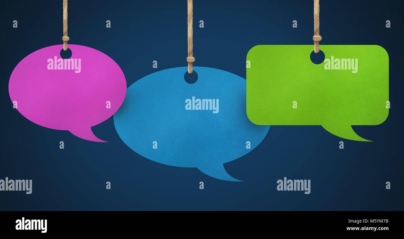 Hanging paper speech bubbles Stock Photo - Alamy