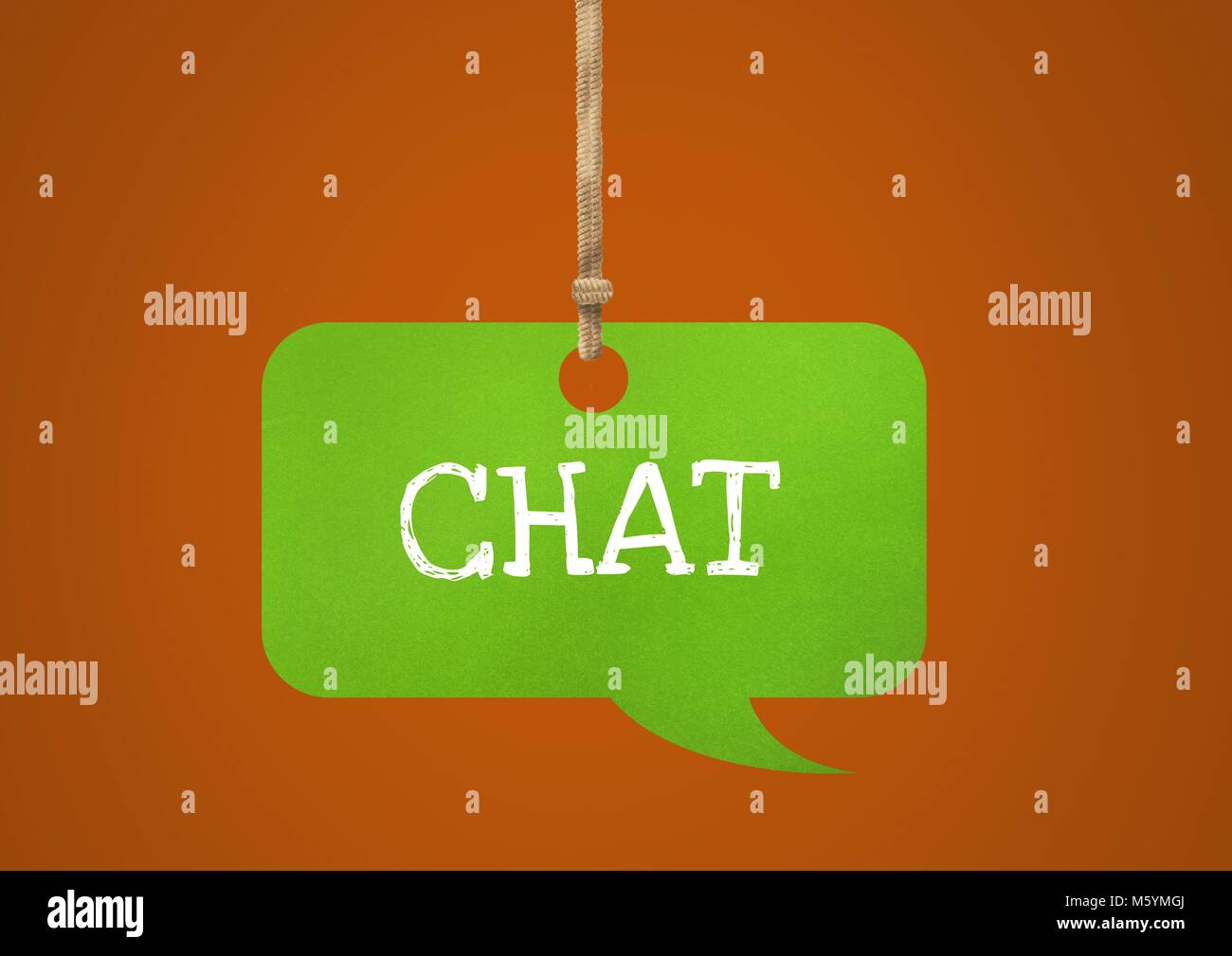 Chat text on hanging paper speech bubble Stock Photo - Alamy