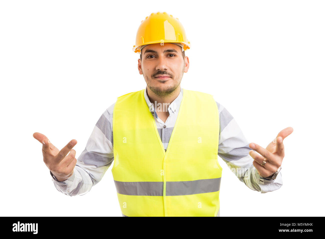 Engineer architect or builder making ask question gesture acting as ...