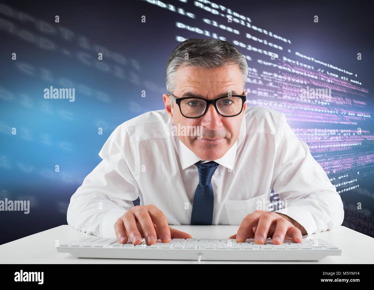 Man typing coding text Stock Photo - Alamy