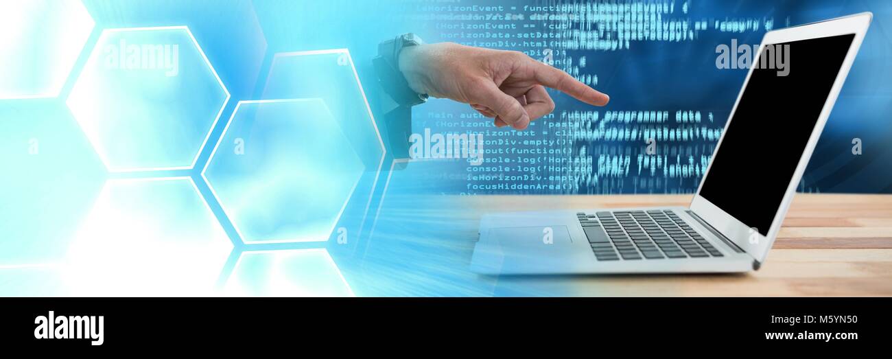 Hand and laptop with Coding text Backgrounds Coding text and transition ...
