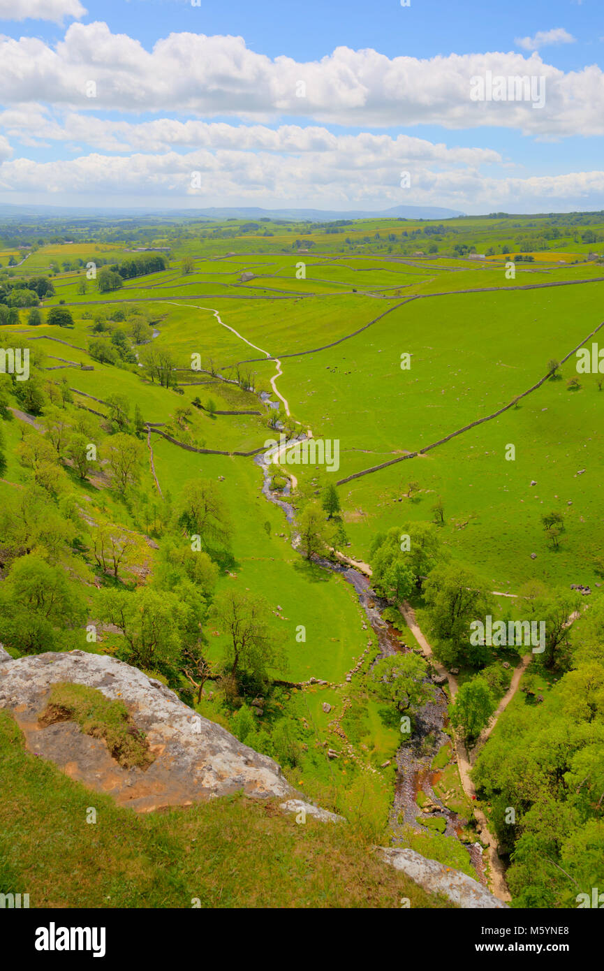 Yorkshire dales view from top of Malham Cove England UK popular tourist ...
