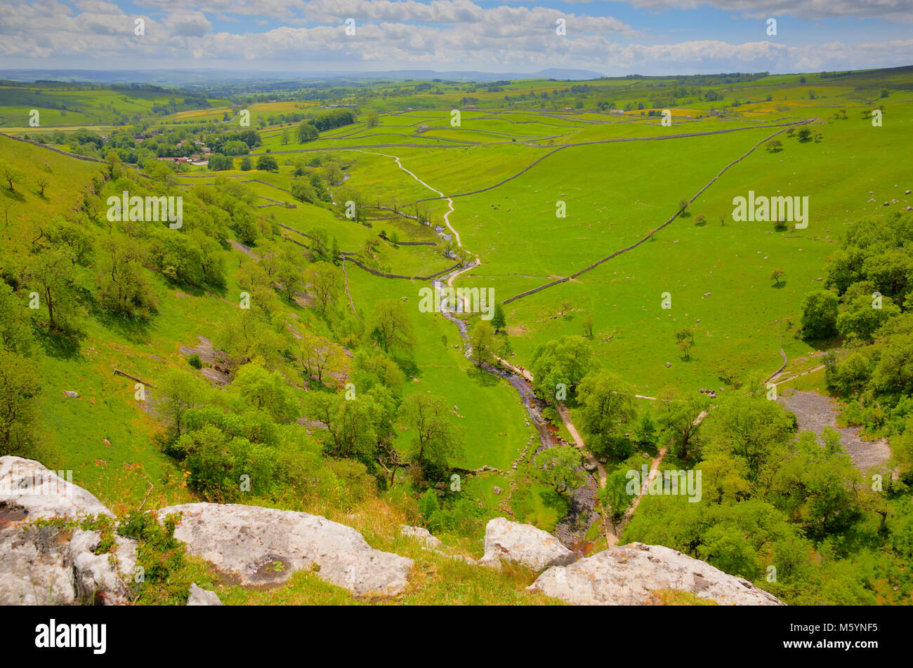View from top of Malham Cove England UK popular tourist destination in ...