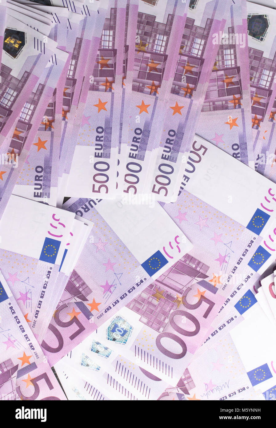 Big amount of Five hundred notes of European Union Currency. Background ...