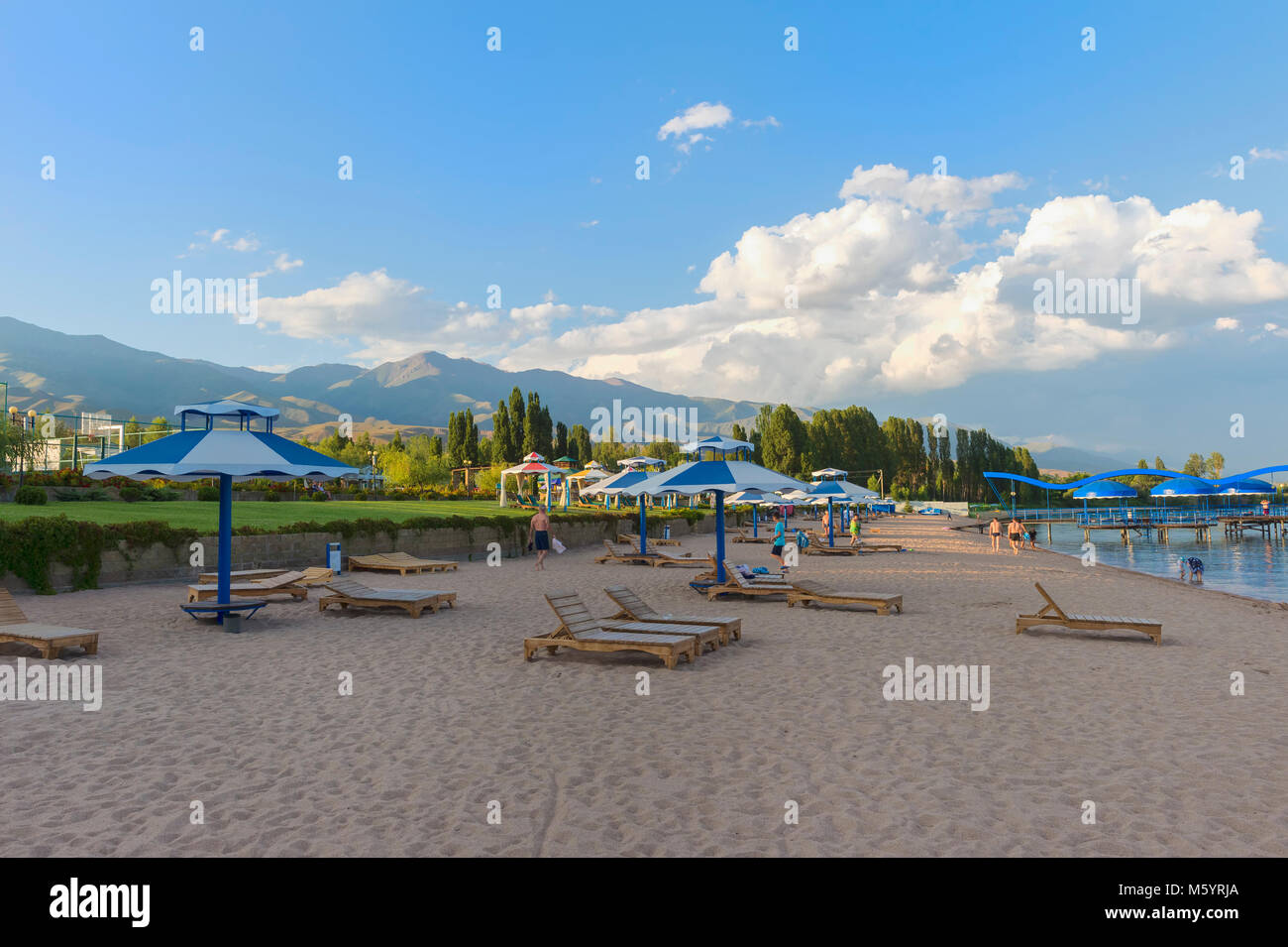 Karven resort beach, Issyk Kul lake, Kyrgyzstan, Central Asia Stock ...