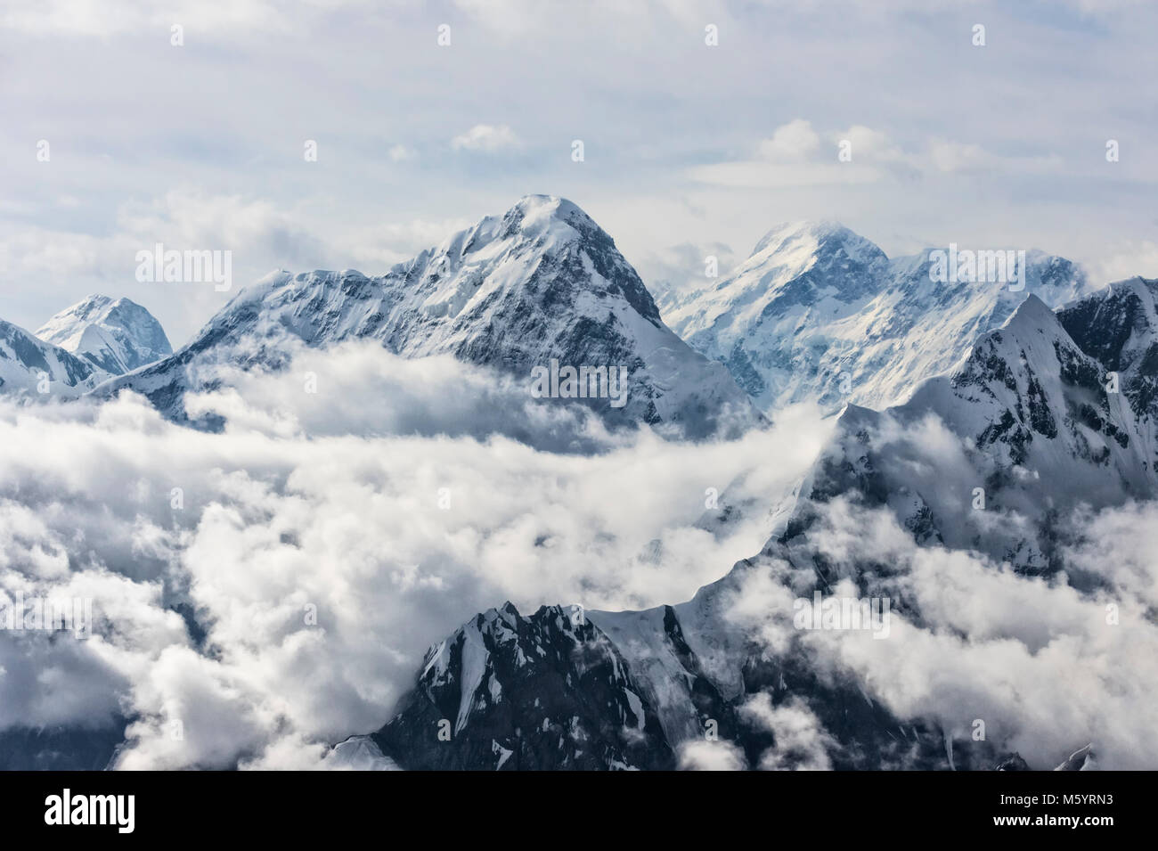 Aerial view over the Central Tian Shan Mountain range, Border of ...