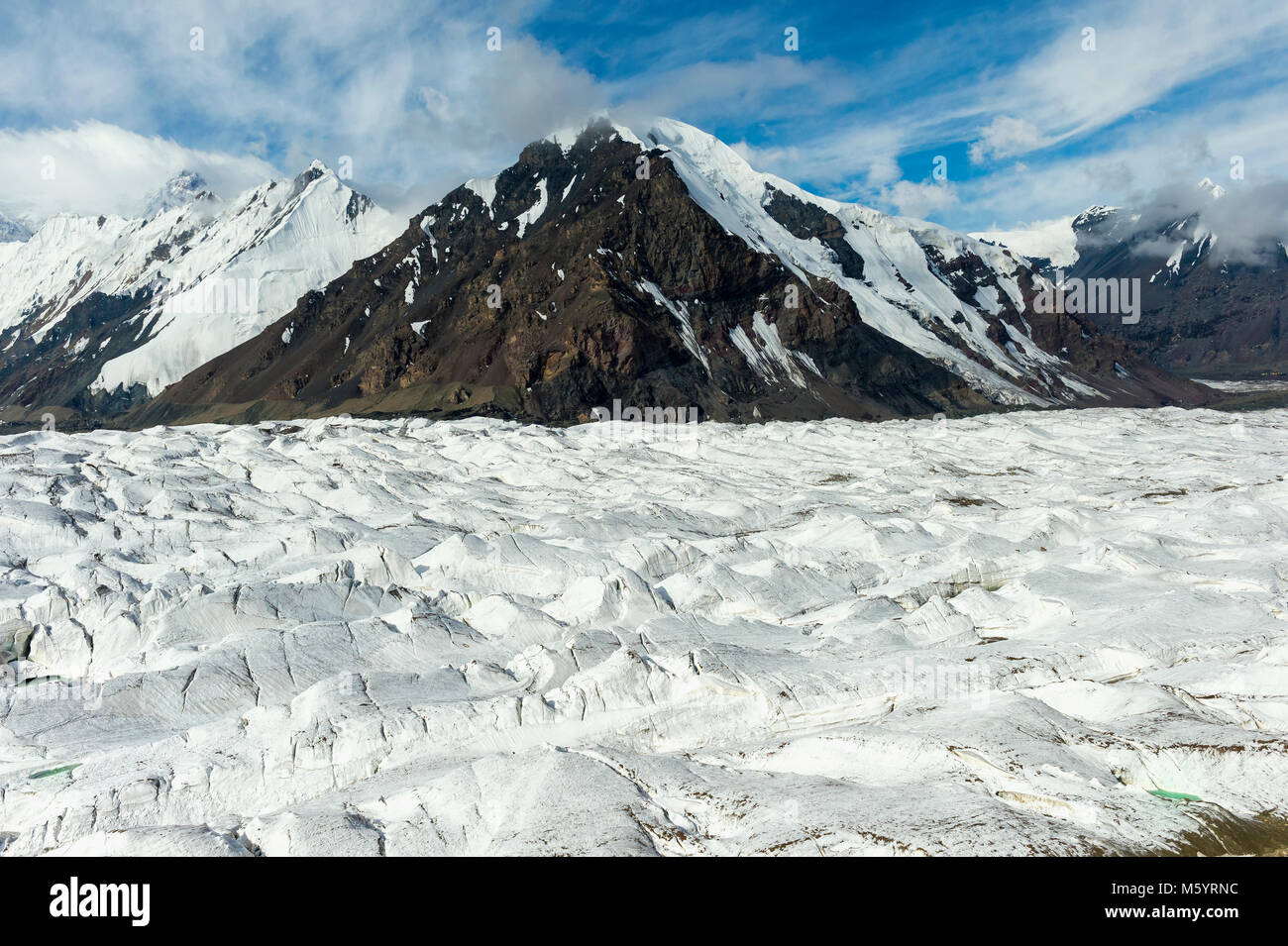 Aerial view over the Central Tian Shan Mountain range, Border of ...