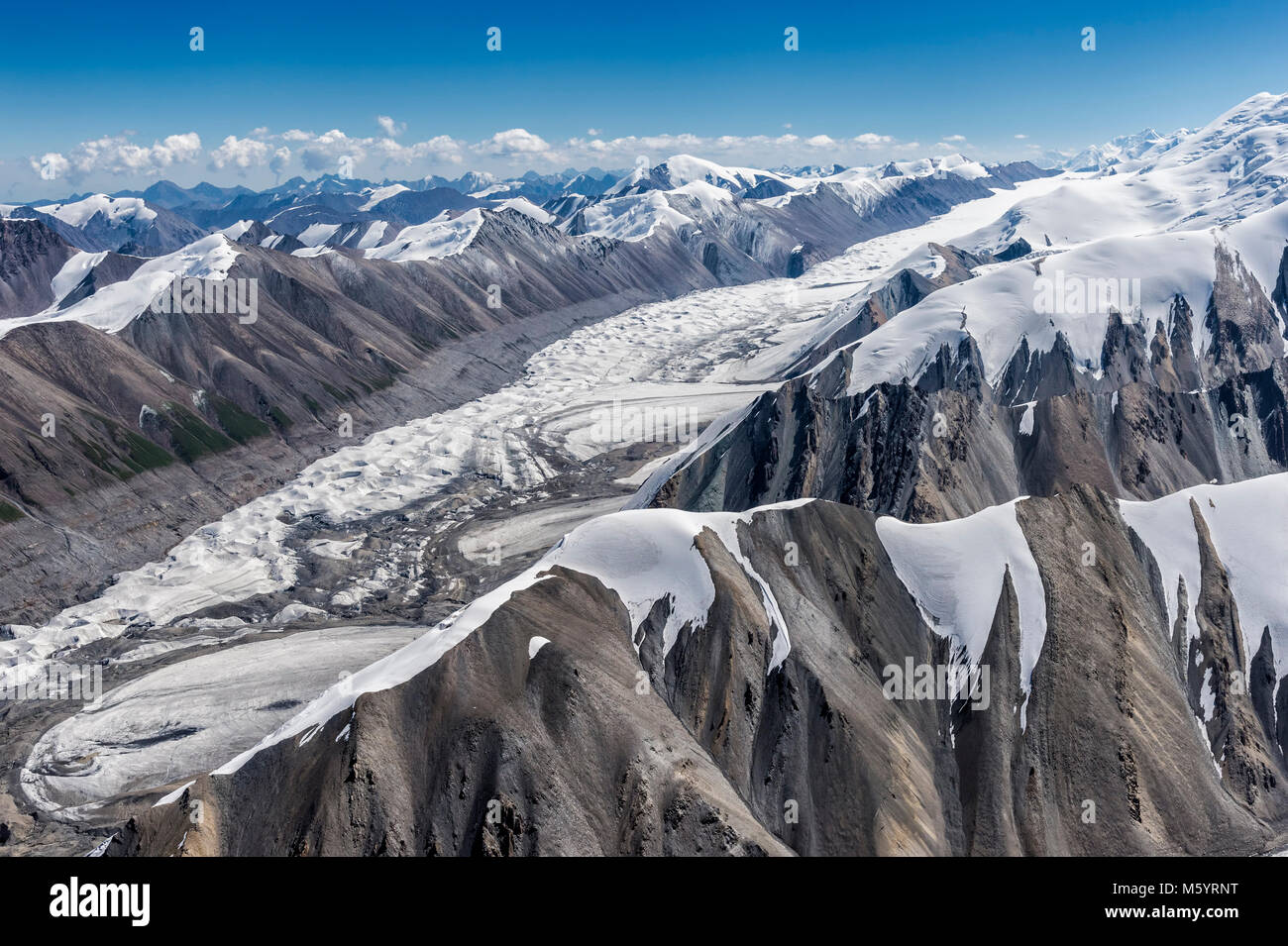 Aerial view over the Central Tian Shan Mountain range, Border of ...