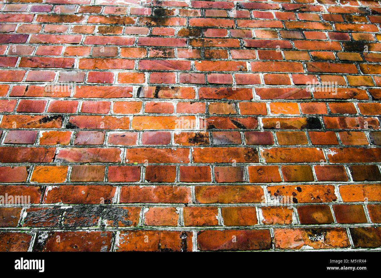 Brick wall of red orange color background. Vintage old masonry Stock ...