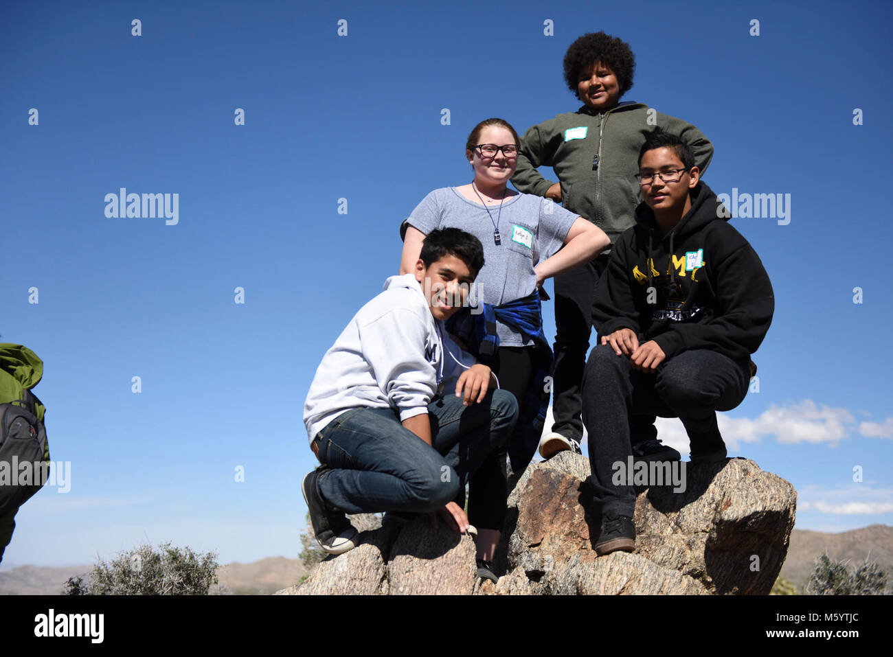Students posing at a lookout Stock Photo - Alamy