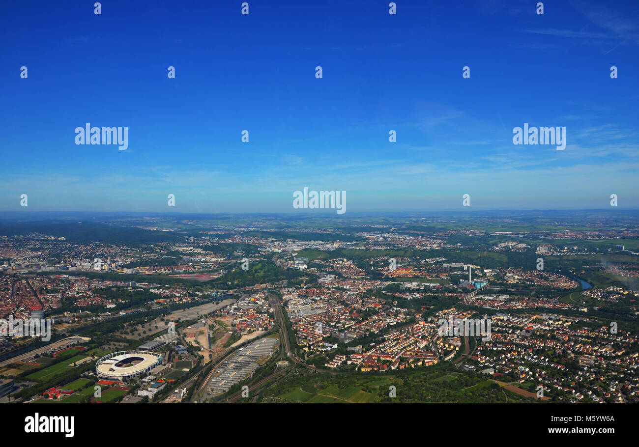 Stuttgart - June 11, 2017: Closer Aerial view of Stuttgart area and ...